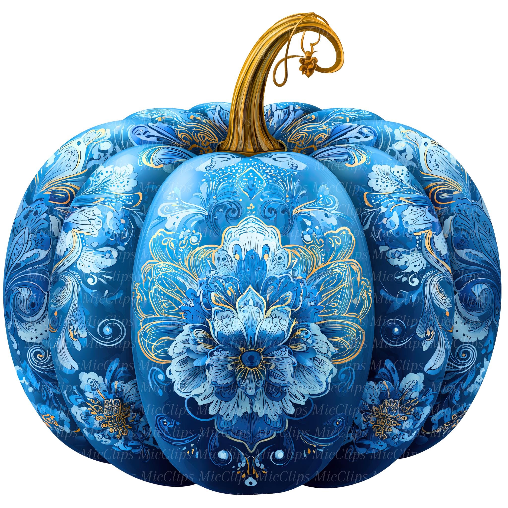 12 Blue Pumpkin Clipart, Boho Pumpkin Design, Printable Watercolor ...