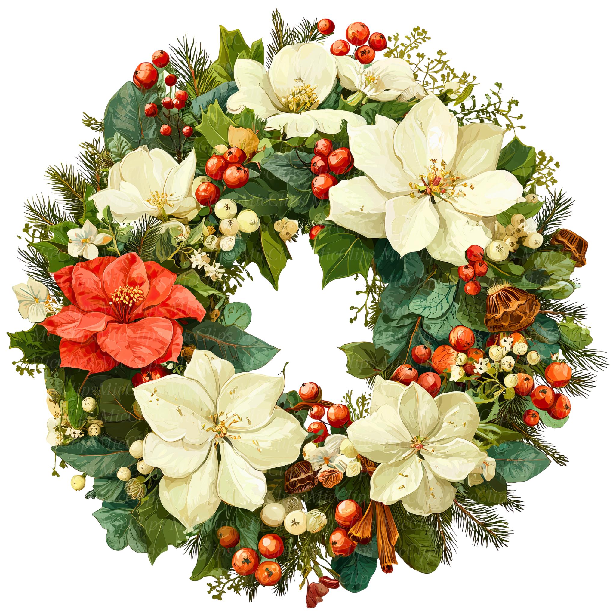 15 Christmas Wreaths, Seasonal Holiday Clipart, Printable Watercolor ...