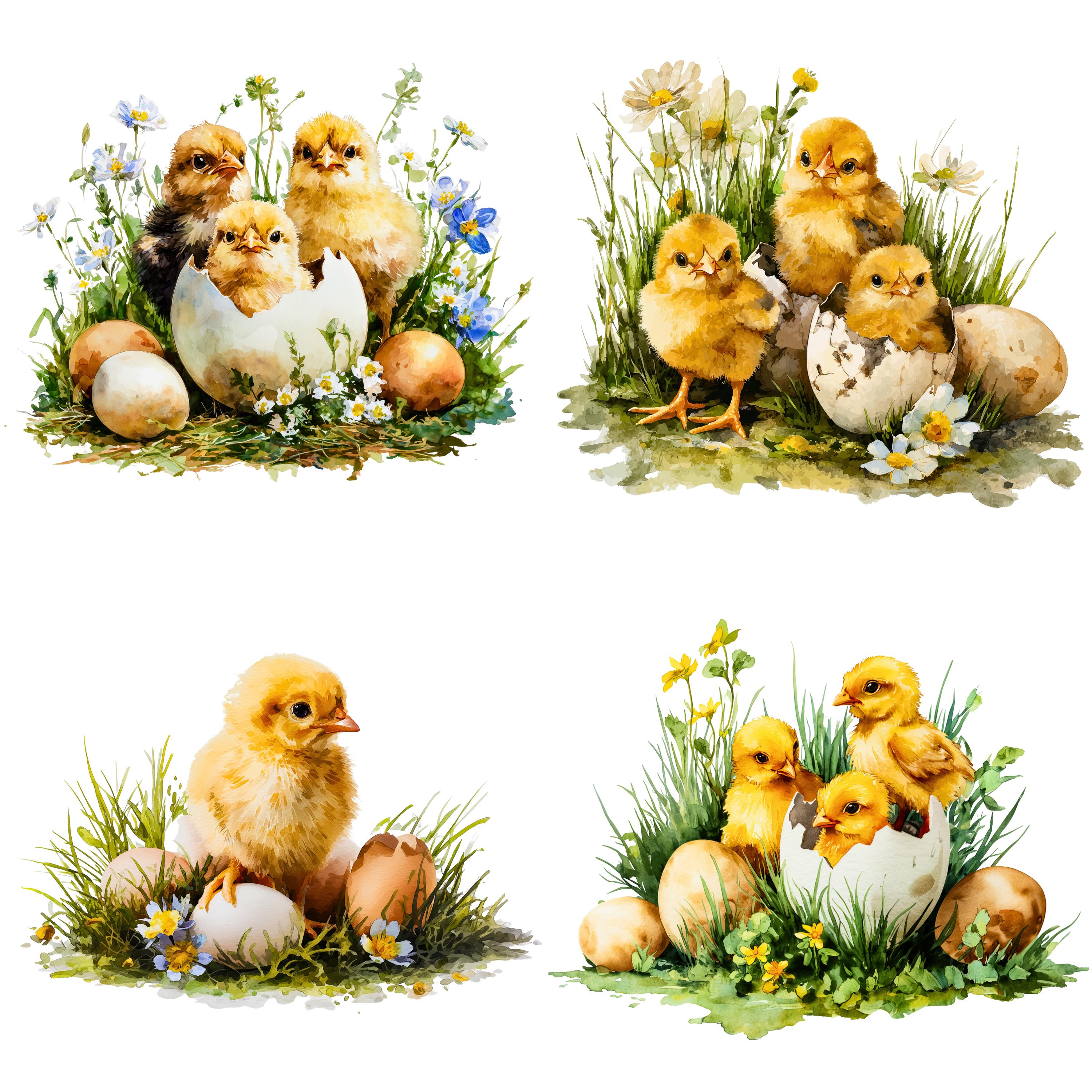 15 Baby Chicks Clipart, Hacking Chicken Eggs, Easter Spring Animals ...