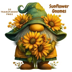 Autumn Gnome Clipart Bundle, Sunflower Gnomes, Digital Download, Card ...