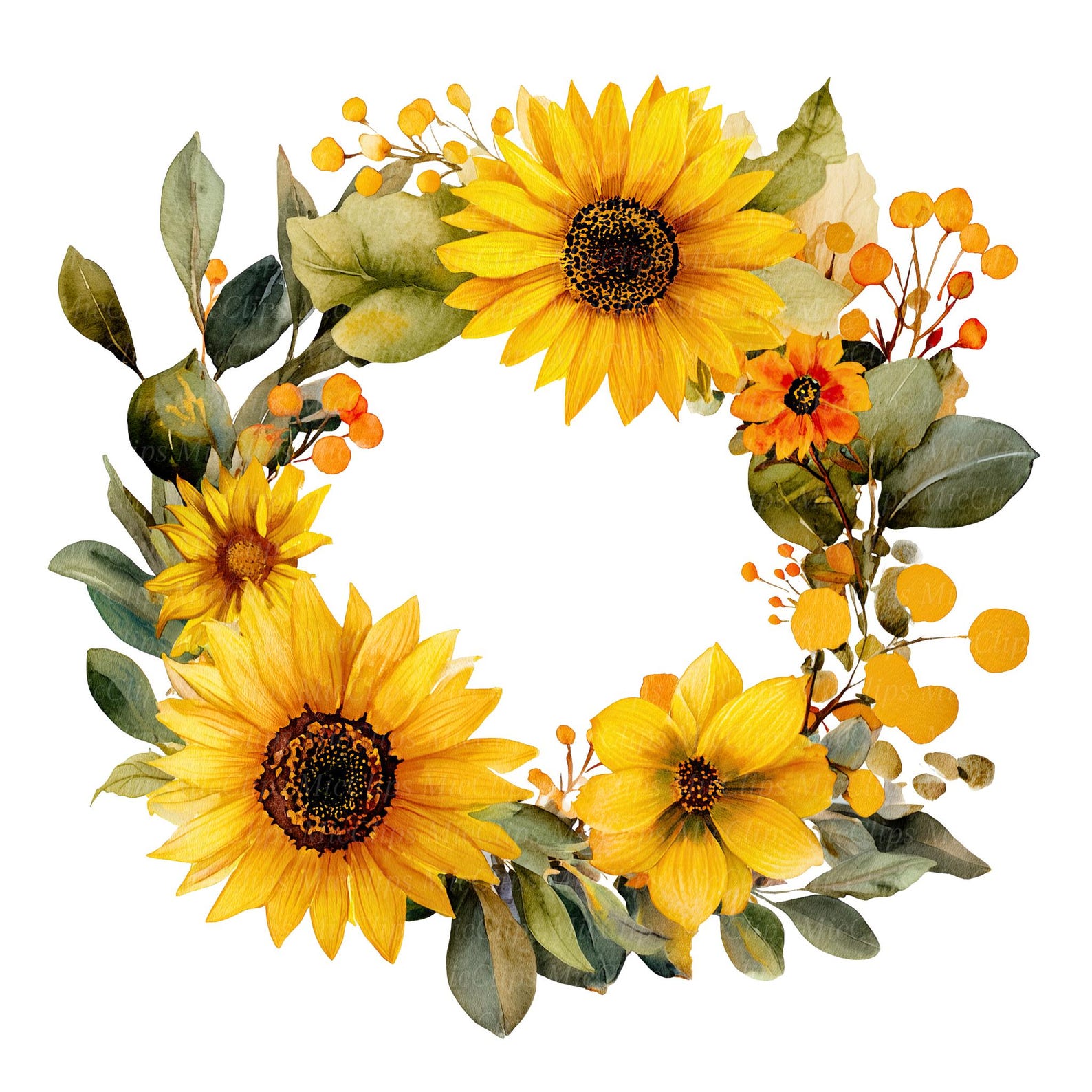 30 Sunflower Wreath Clipart, Spring Wreath Clipart, Sunflower PNG ...