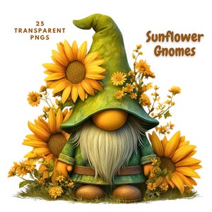 Autumn Gnome Clipart Bundle, Sunflower Gnomes, Digital Download, Card ...