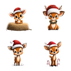 12 Cute Reindeer Clipart, Christmas Deer, Printable Watercolor Clipart ...