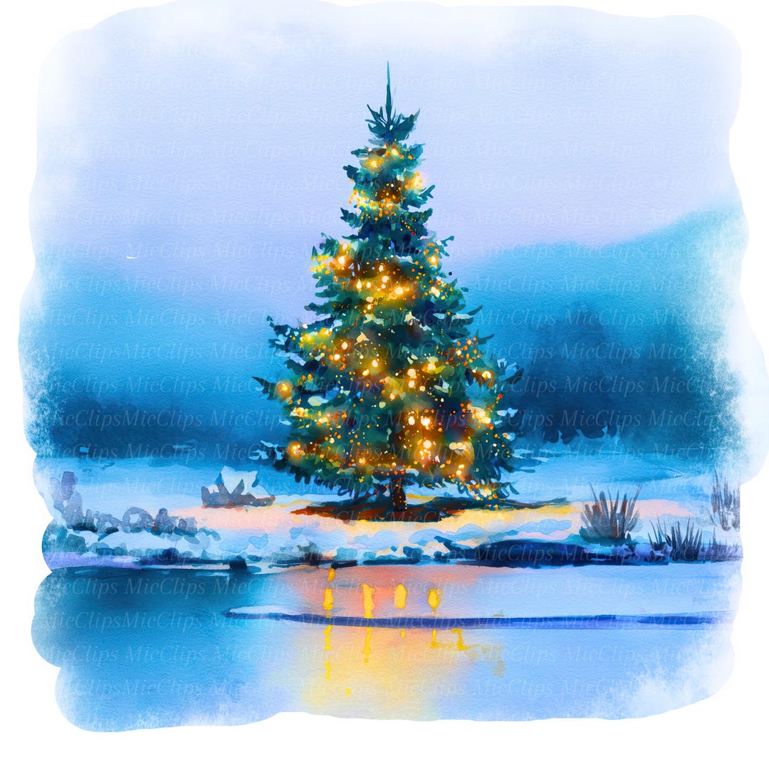 14 Christmas Trees Clipart, Winter Festive Scenery, Christmas Card ...