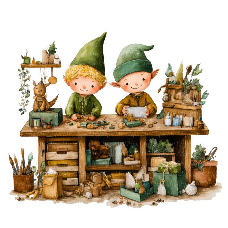 12 Christmas Elf Clipart, Santa's Workshop, Festive Whimsical Elves ...