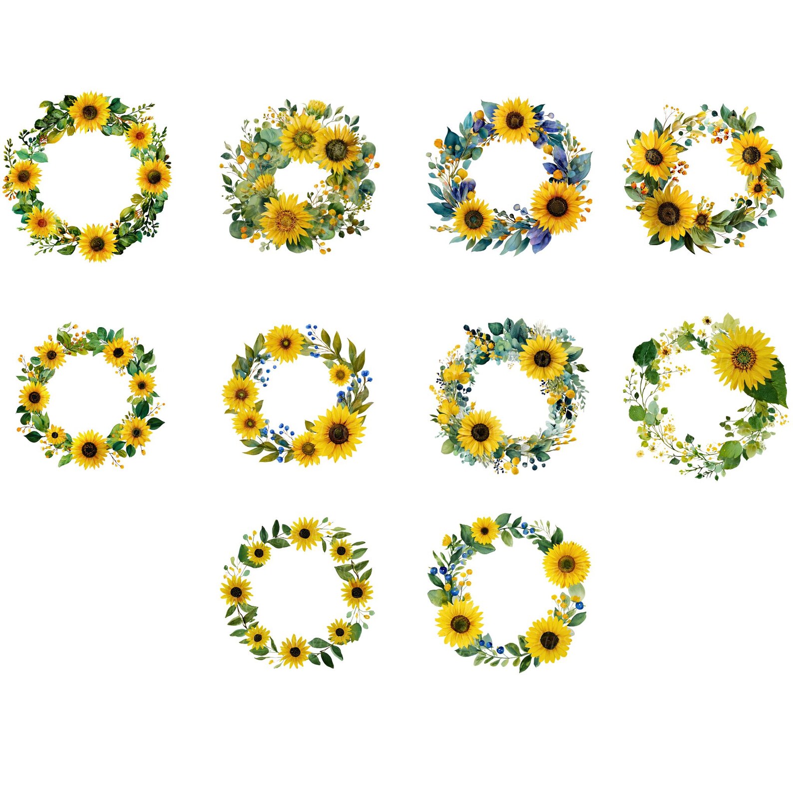30 Sunflower Wreath Clipart, Spring Wreath Clipart, Sunflower PNG ...