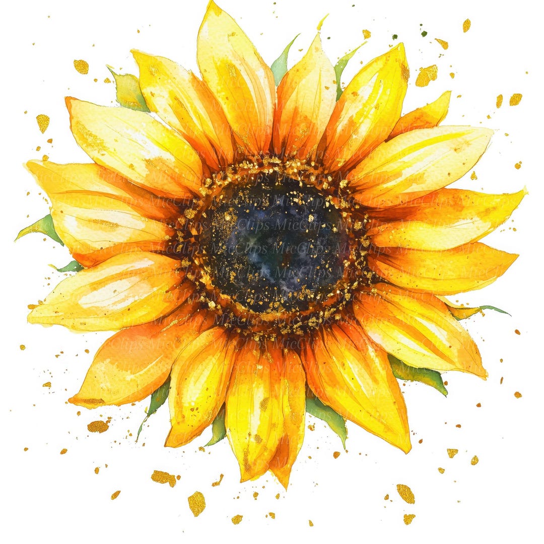 10 Watercolor Sunflower Clipart, Watercolor Flower, Printable ...
