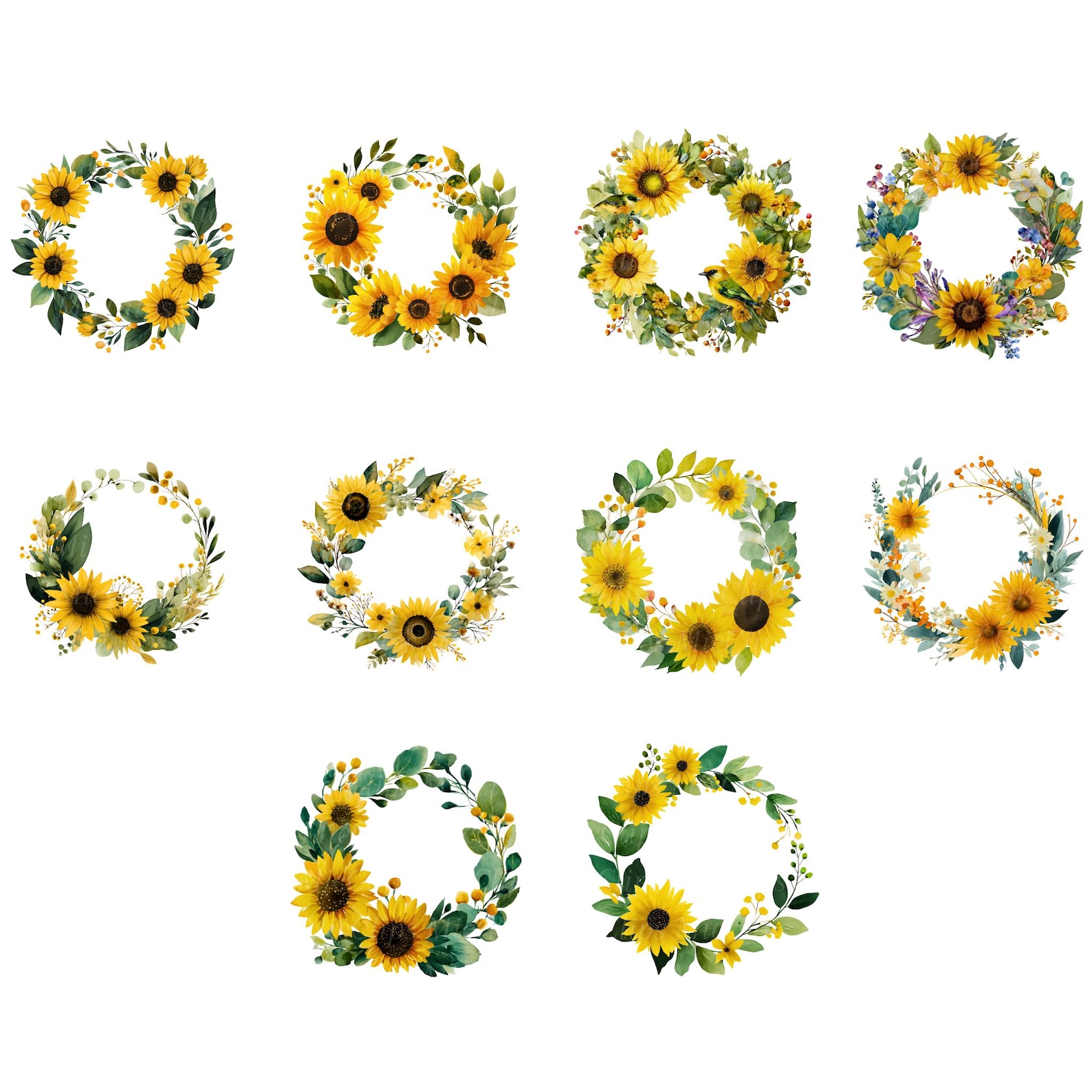 30 Sunflower Wreath Clipart, Spring Wreath Clipart, Sunflower PNG ...