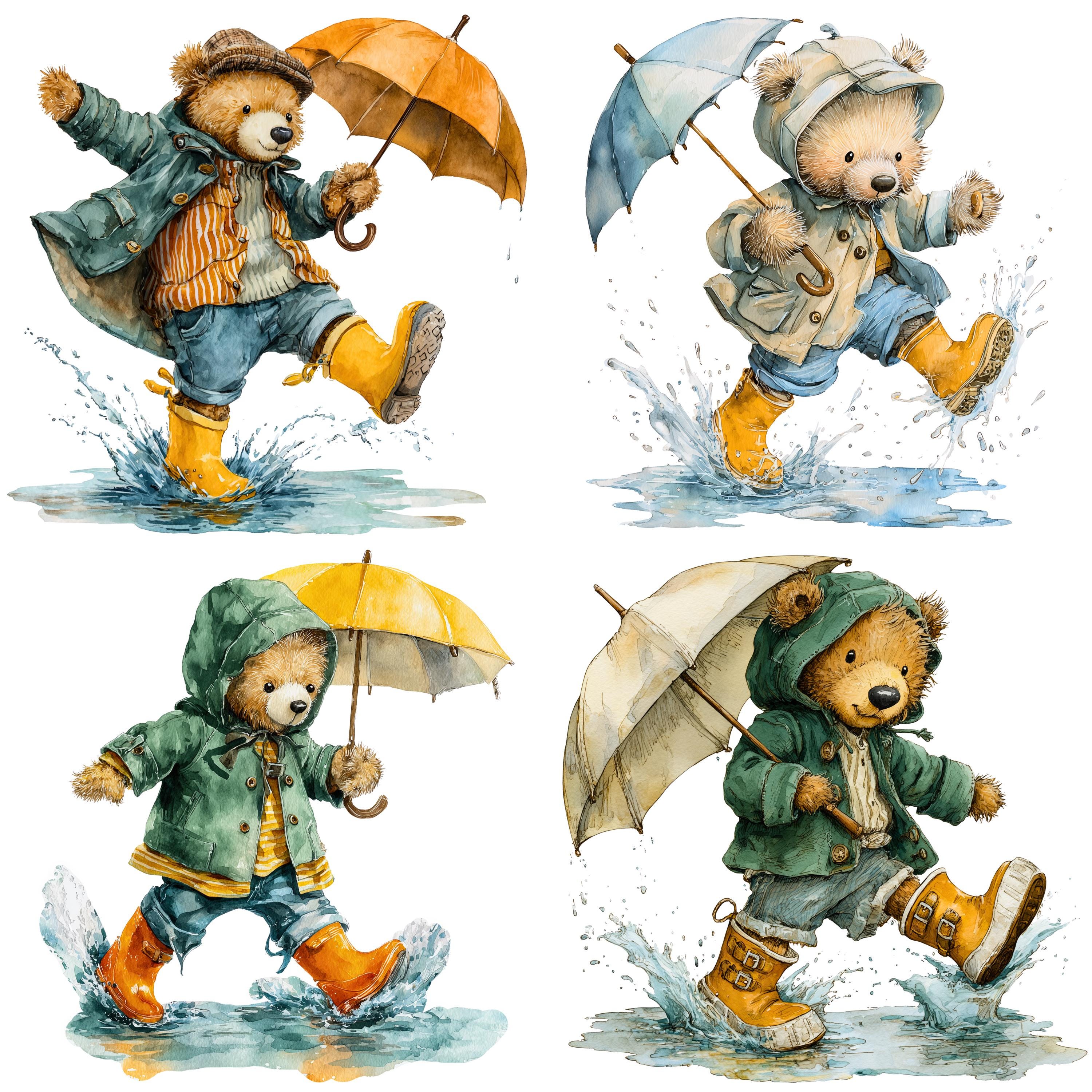 18 Rainy Day Clipart, Teddy Bears With Rain Coats, Yellow Rainboots ...