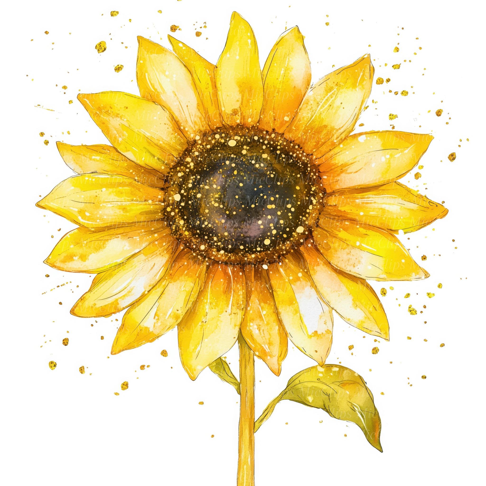 10 Watercolor Sunflower Clipart, Watercolor Flower, Printable ...