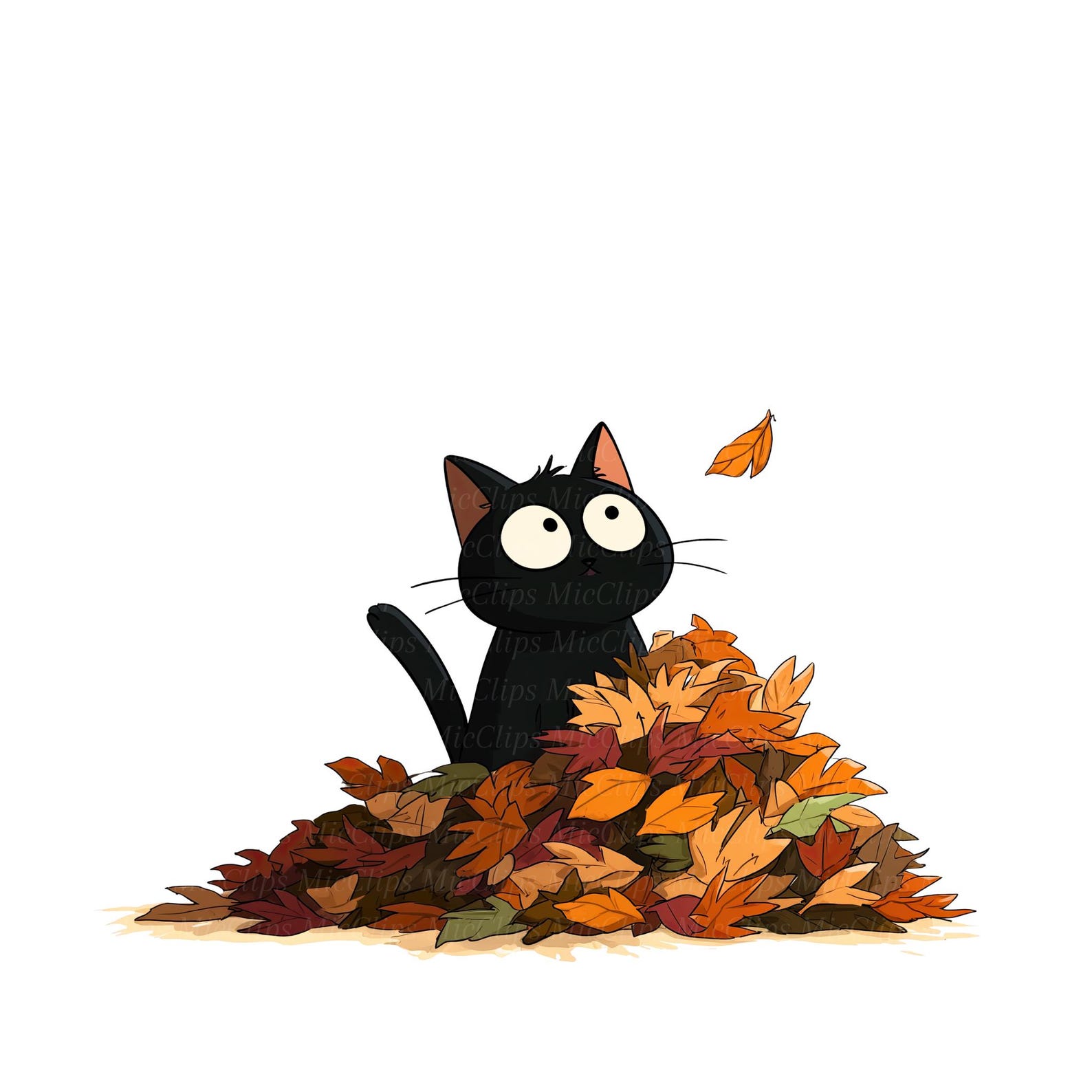 8 Cute Black Cat Clipart, Autumn Leaves Kitten, Printable Clipart, High ...