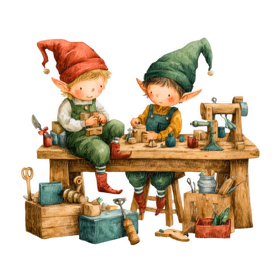 12 Christmas Elf Clipart, Santa's Workshop, Festive Whimsical Elves ...
