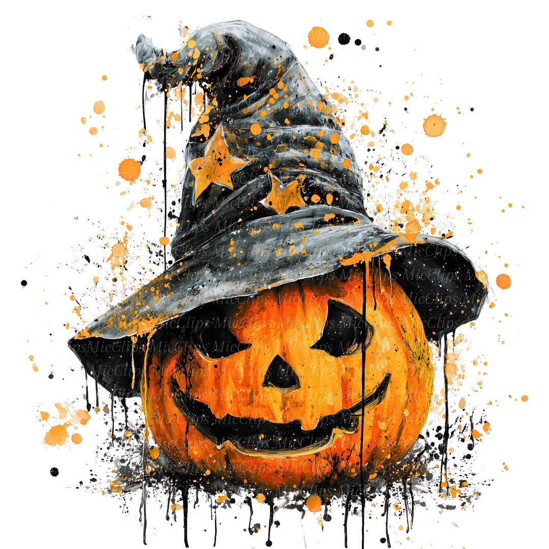 Halloween Pumpkin Clipart, Watercolor Witch Hat Design (digital ...