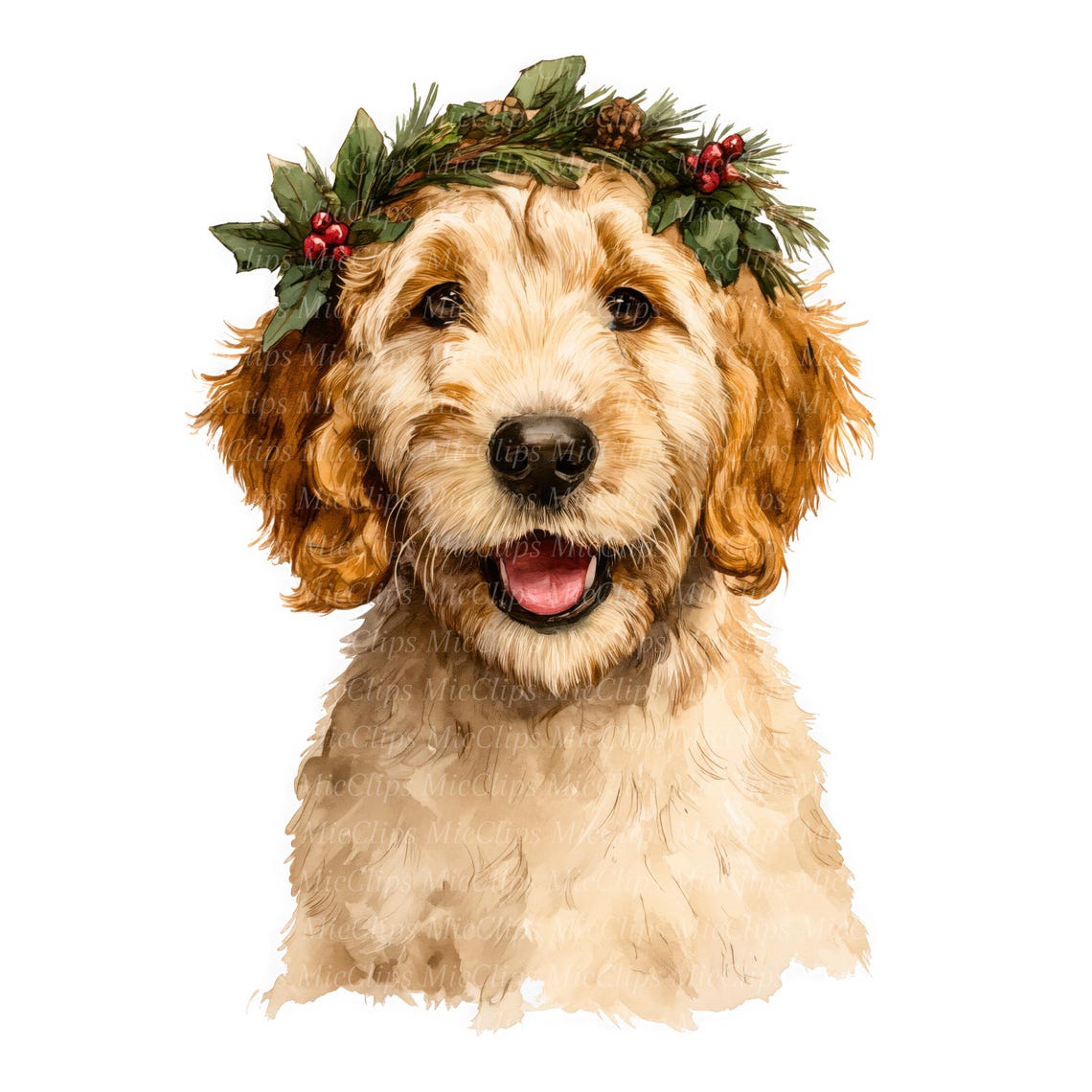 10 Festive Baby Labradoodles, Golden Doodle With a Santa Hat, Christmas ...
