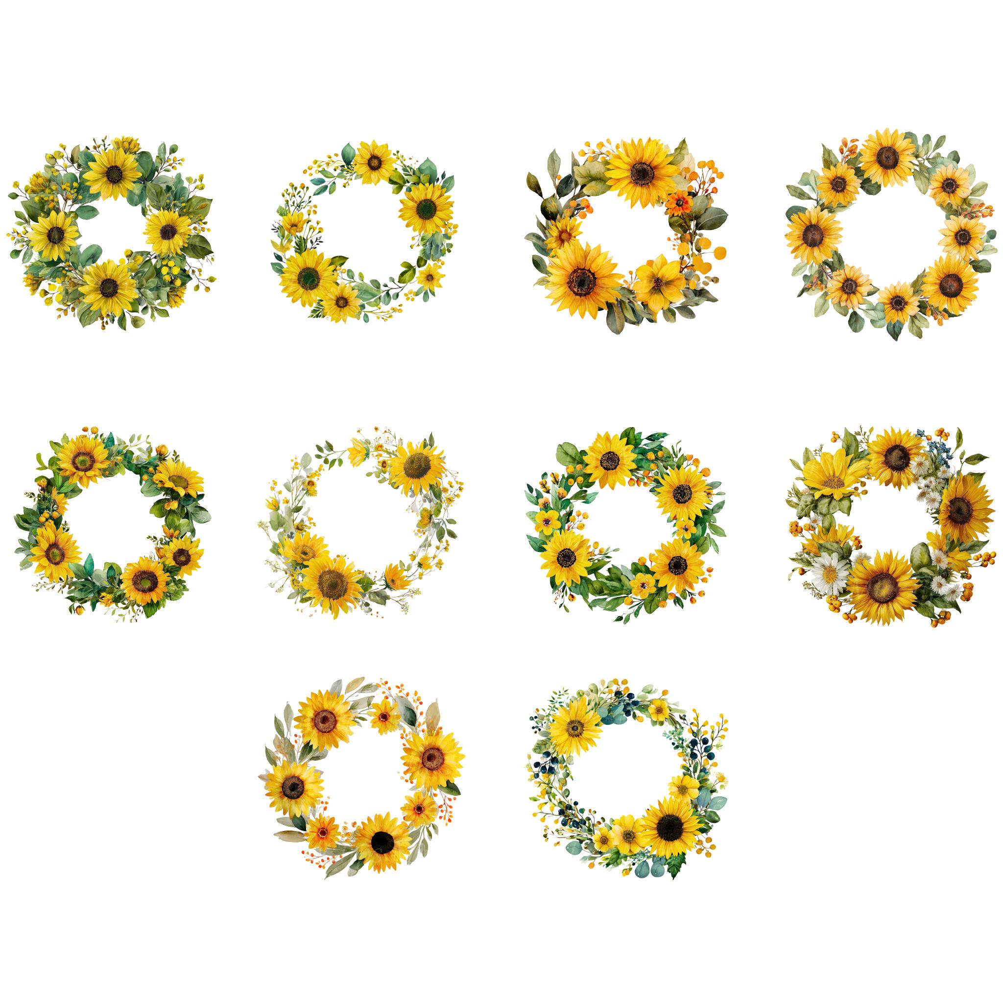 30 Sunflower Wreath Clipart, Spring Wreath Clipart, Sunflower PNG ...