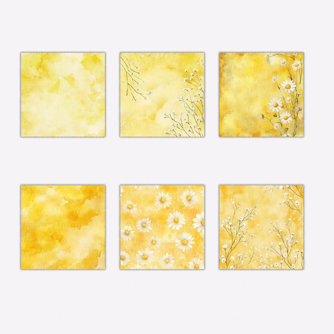 Yellow Watercolor Digital Paper Digital Daisy Prints Junk Journal Paper ...