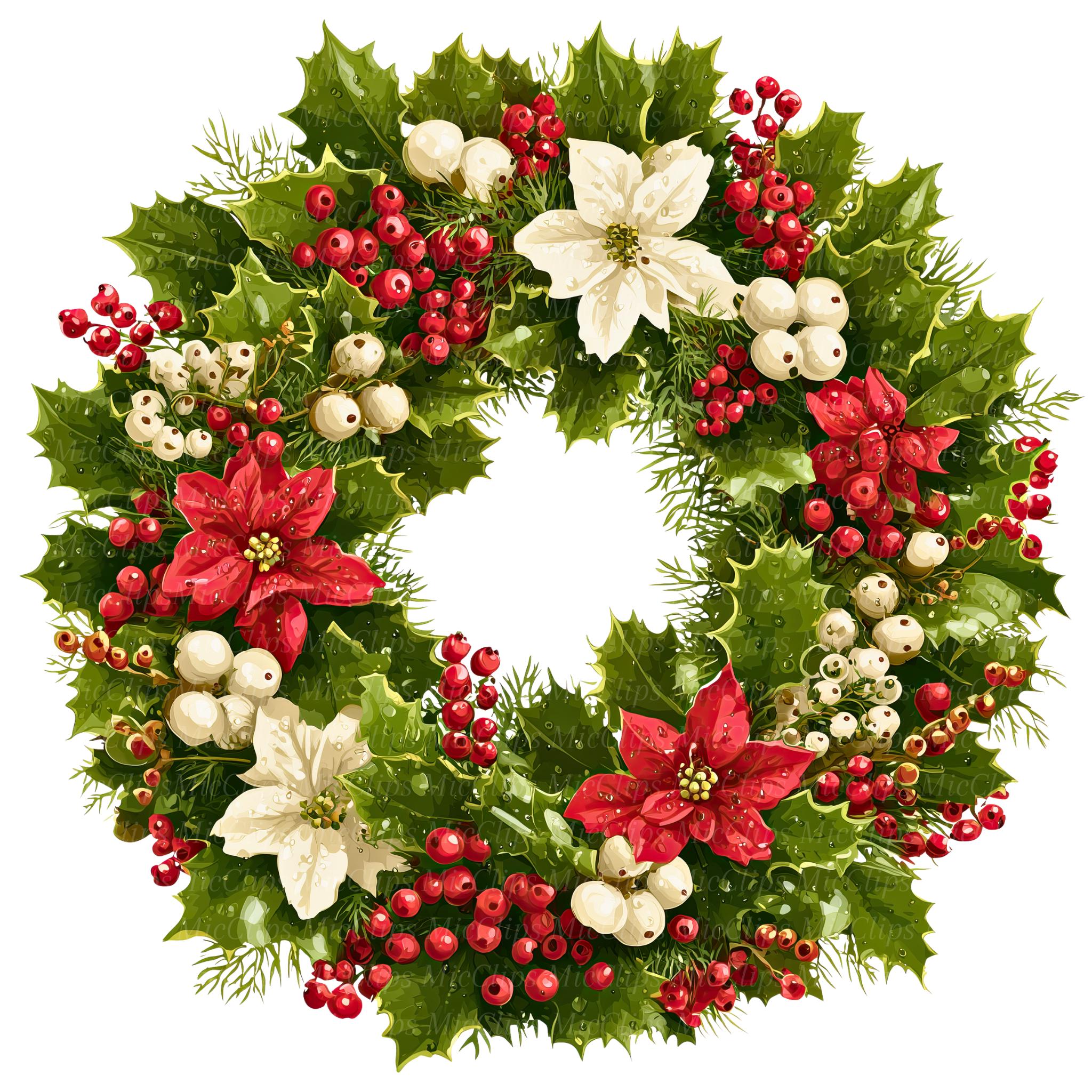 15 Christmas Wreaths, Seasonal Holiday Clipart, Printable Watercolor ...