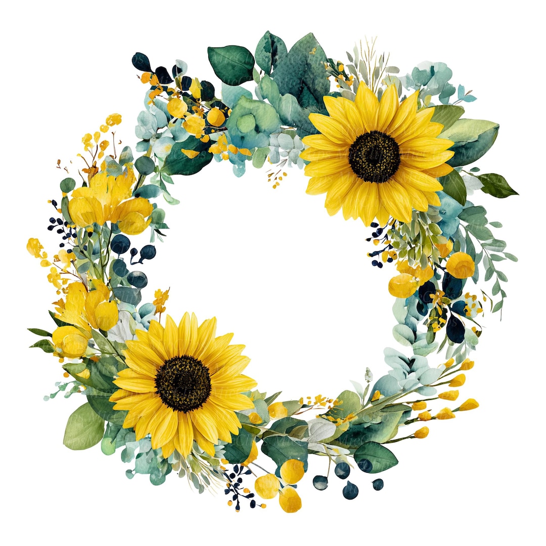 30 Sunflower Wreath Clipart, Spring Wreath Clipart, Sunflower PNG ...