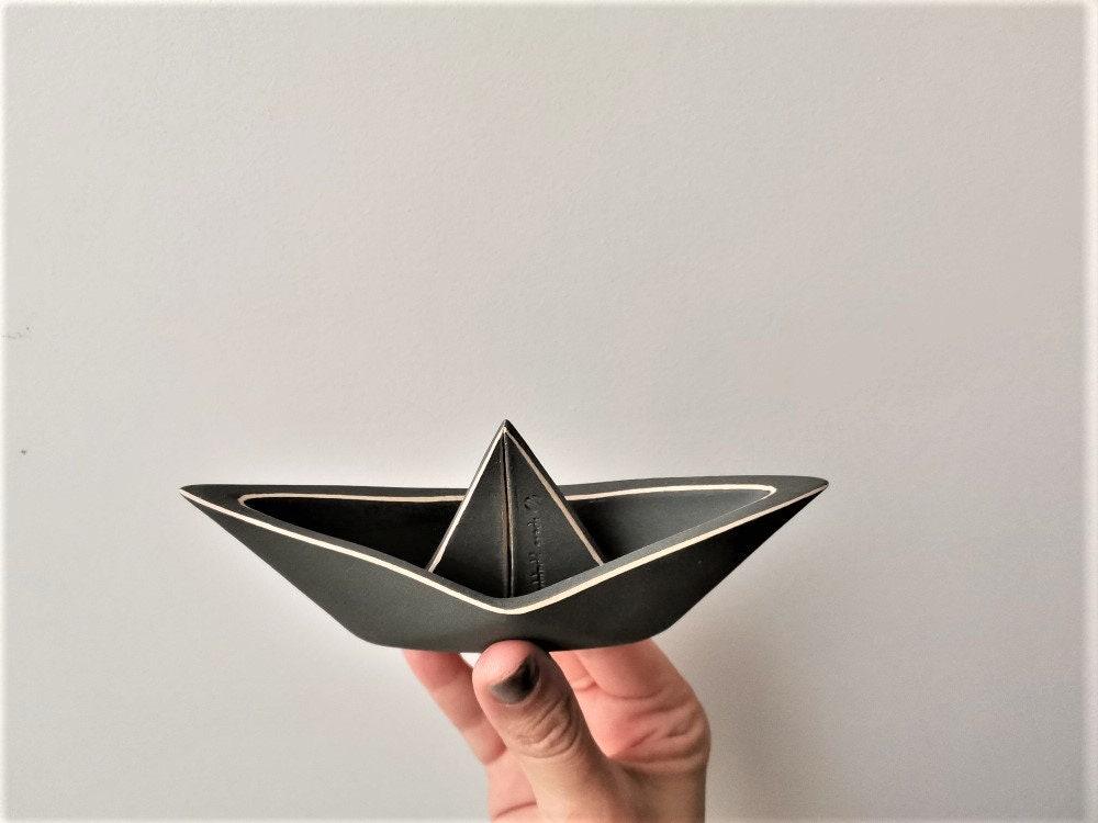 Ceramic Paper Boat, Grey Paper Boat Art Object, Good Luck Paper Boat ...