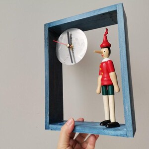 Pinocchio Wooden Clock, Wooden Frame Clock With Pinocchio Figurine ...