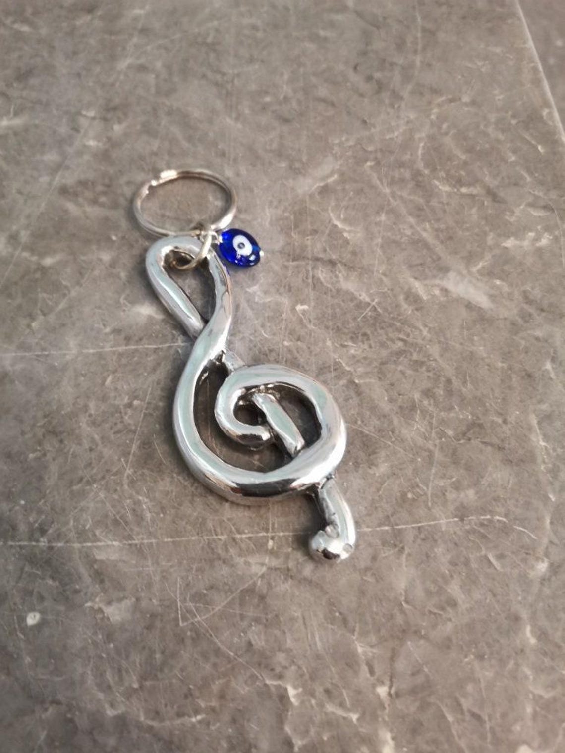 Treble Clef Key Ring, Aluminum Musical Note Key Chain With Blue Eye ...