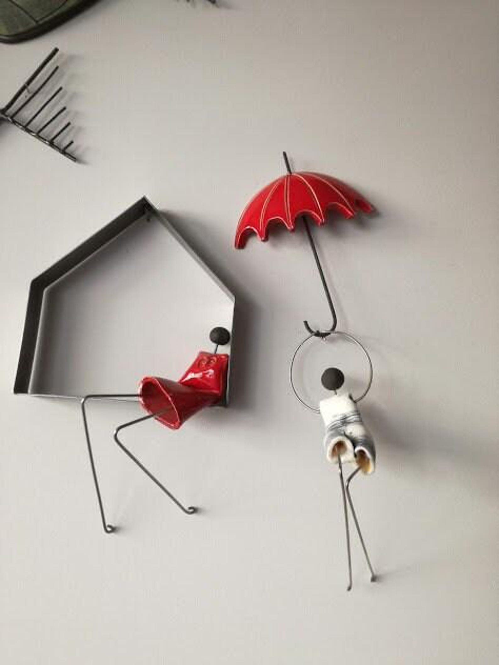 House and Figure Sculpture, Minimalist Metal House Wall Sculpture With ...