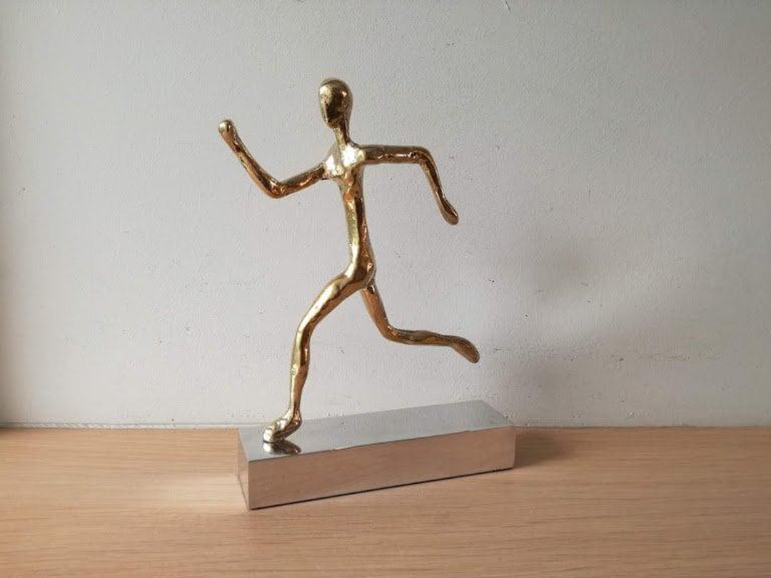 Minimalist Runner Sculpture, Brass Runner Sculpture on Aluminum Base ...