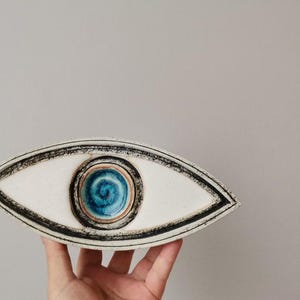 Large Blue Eye, Ceramic, Blue Eye Sculpture, Handbuilt, Stoneware Clay ...