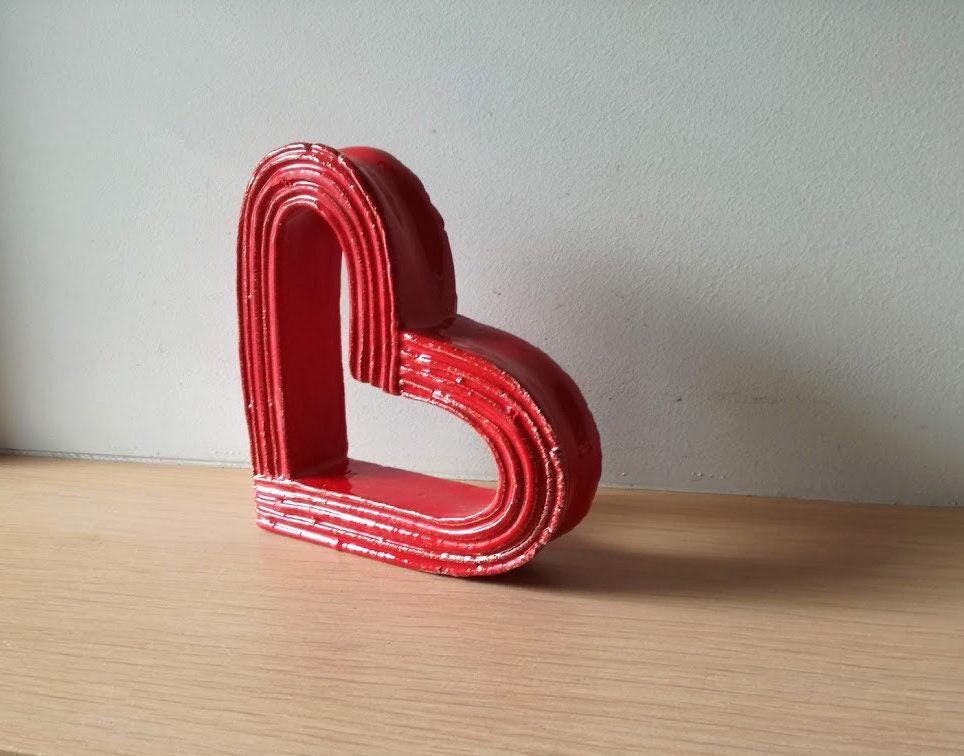 Red Heart Sculpture, Bright Red, Ceramic Heart Outline Sculpture ...