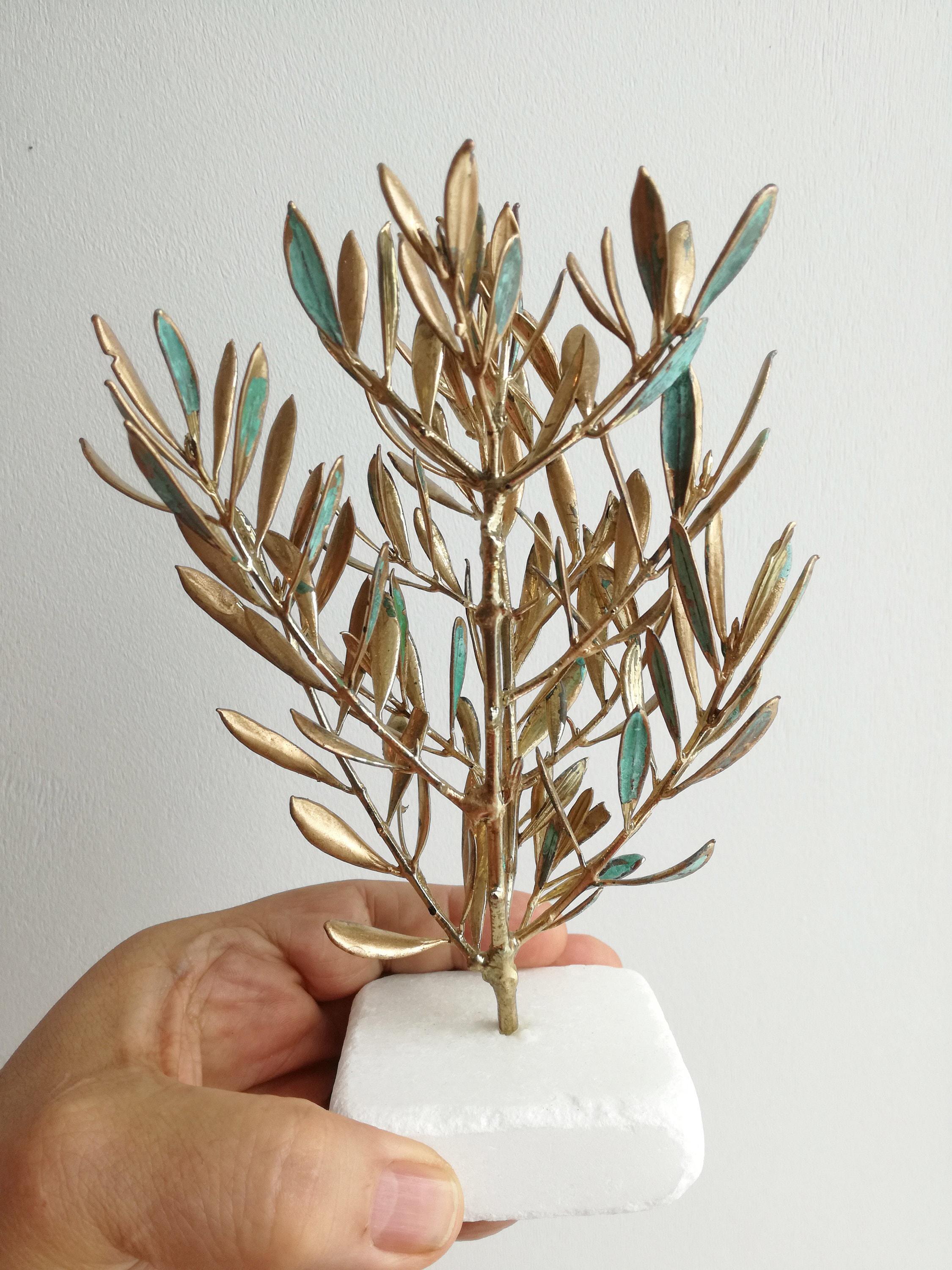 Olive Branch Sculpture, Tree Like, Real Olive Branch With Gold ...