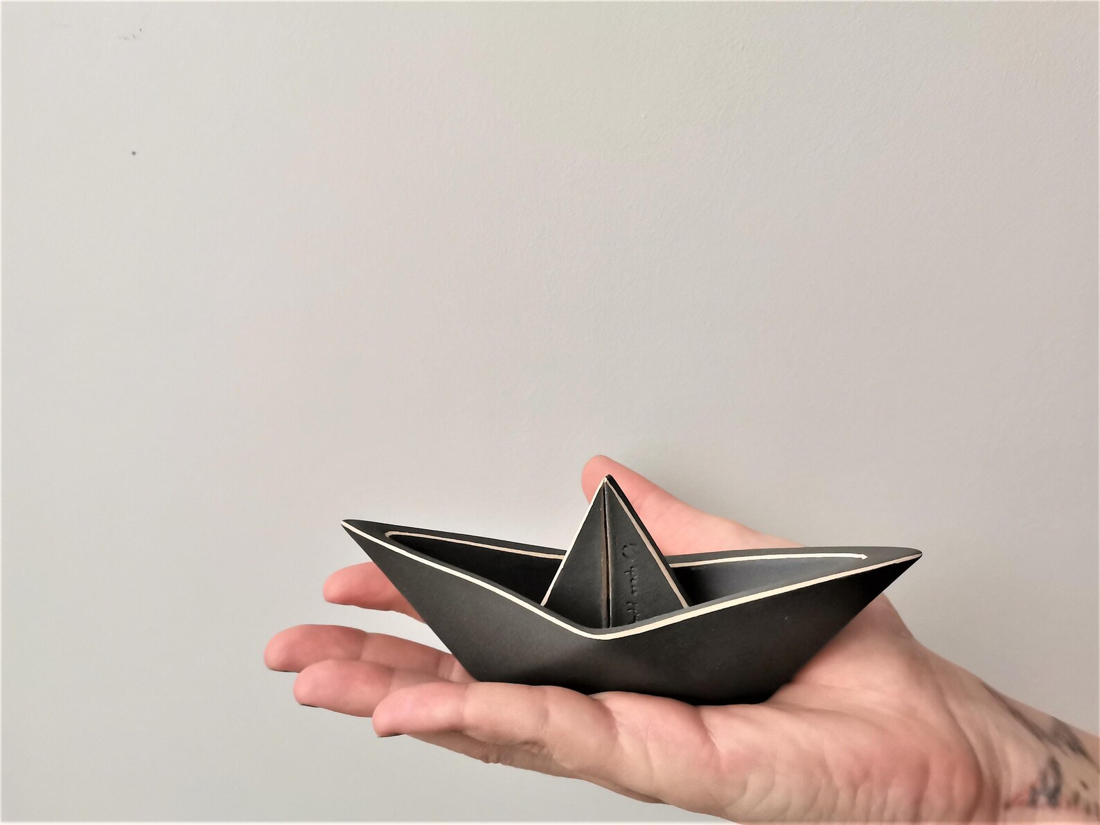 Ceramic Paper Boat, Grey Paper Boat Art Object, Good Luck Paper Boat ...
