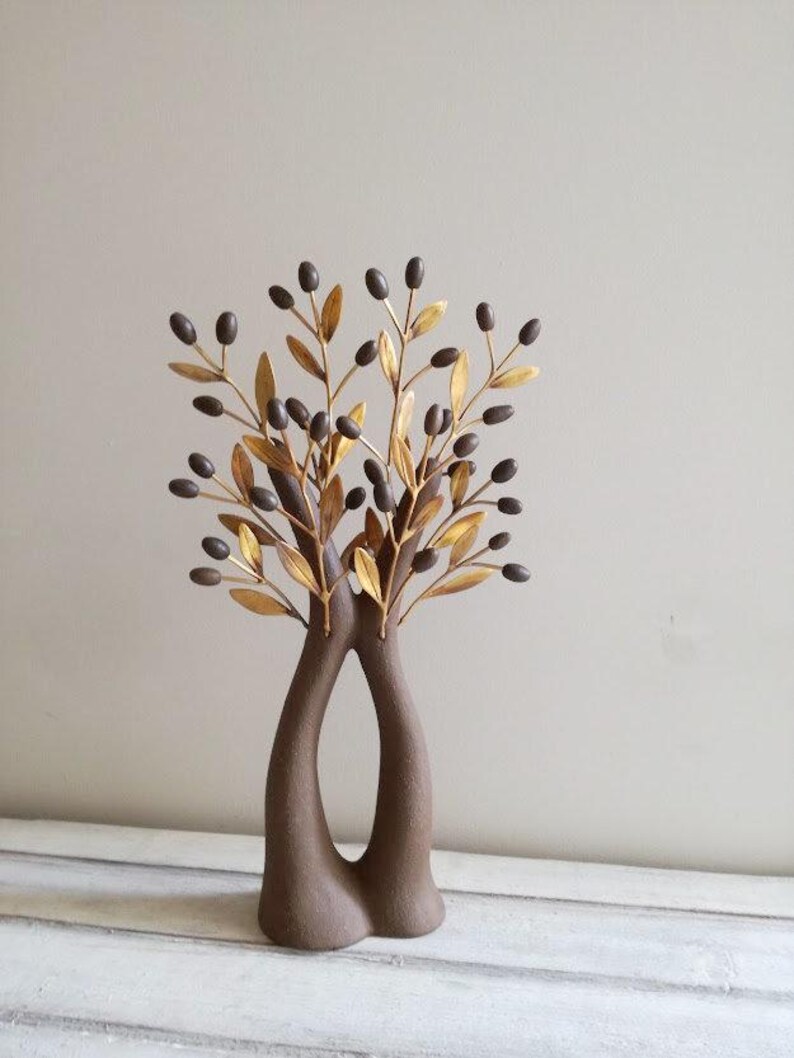 Modern Olive Tree Sculpture, Ceramic Olive Tree With Brass Olive ...