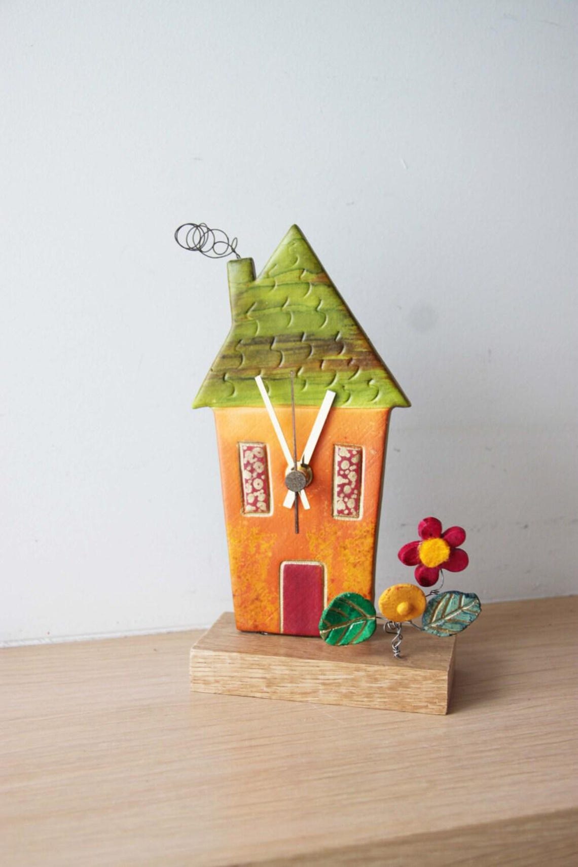 Little House Clock, Colourful Ceramic House Clock, House Shaped Clock ...
