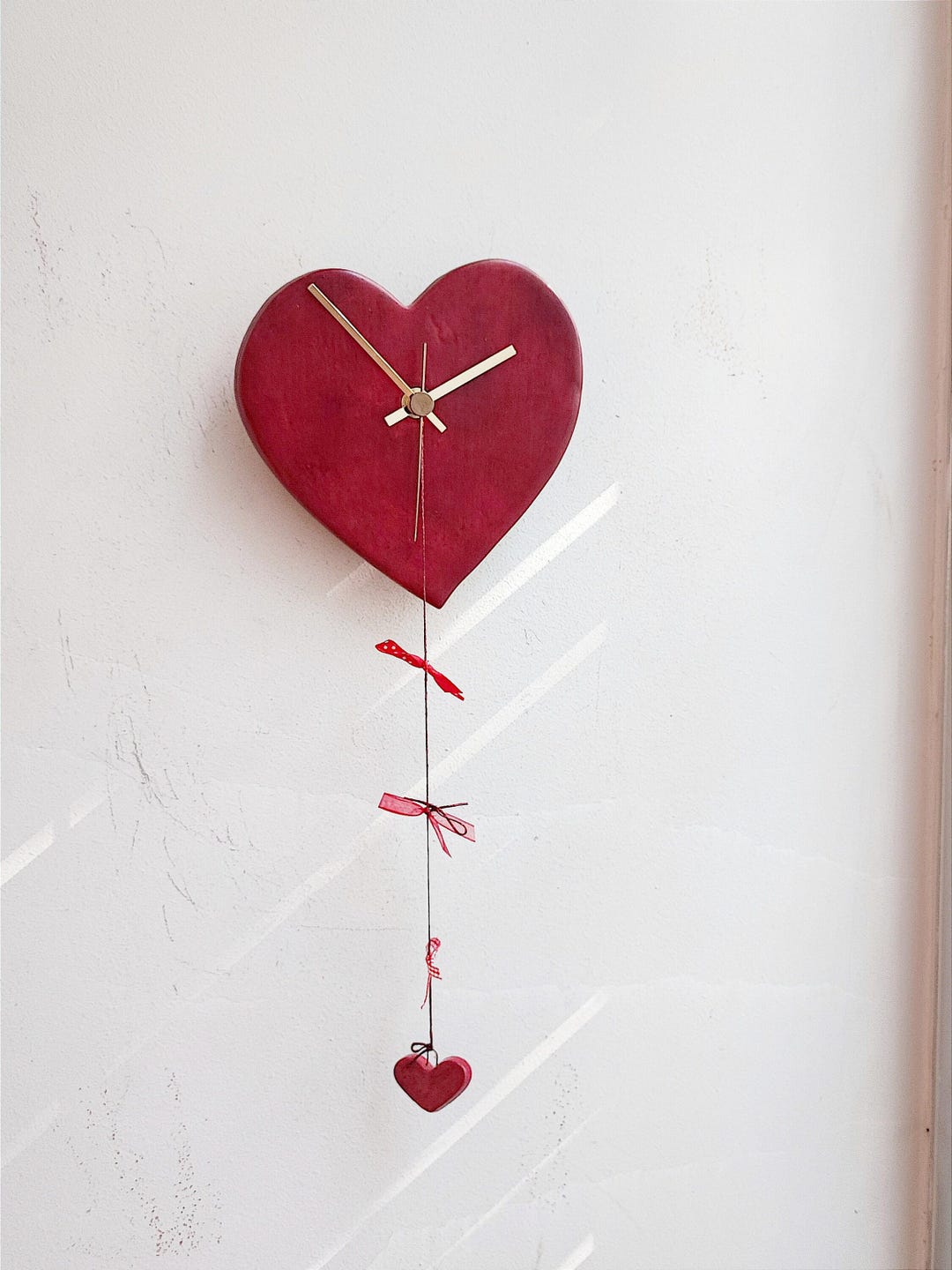 Red Heart Clock, Ceramic Heart Clock of Earthenware Clay, Valentine's ...