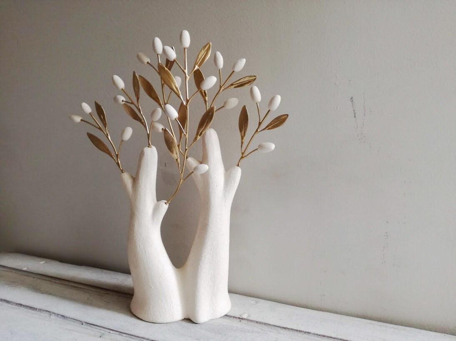 Modern Olive Tree Sculpture, Ceramic Olive Tree With Brass Olive ...