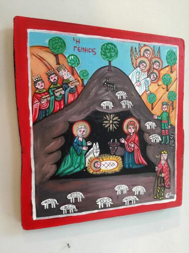 Birth of Christ Icon, Nativity Folk Art Icon, Birth of Christ Folk Art ...