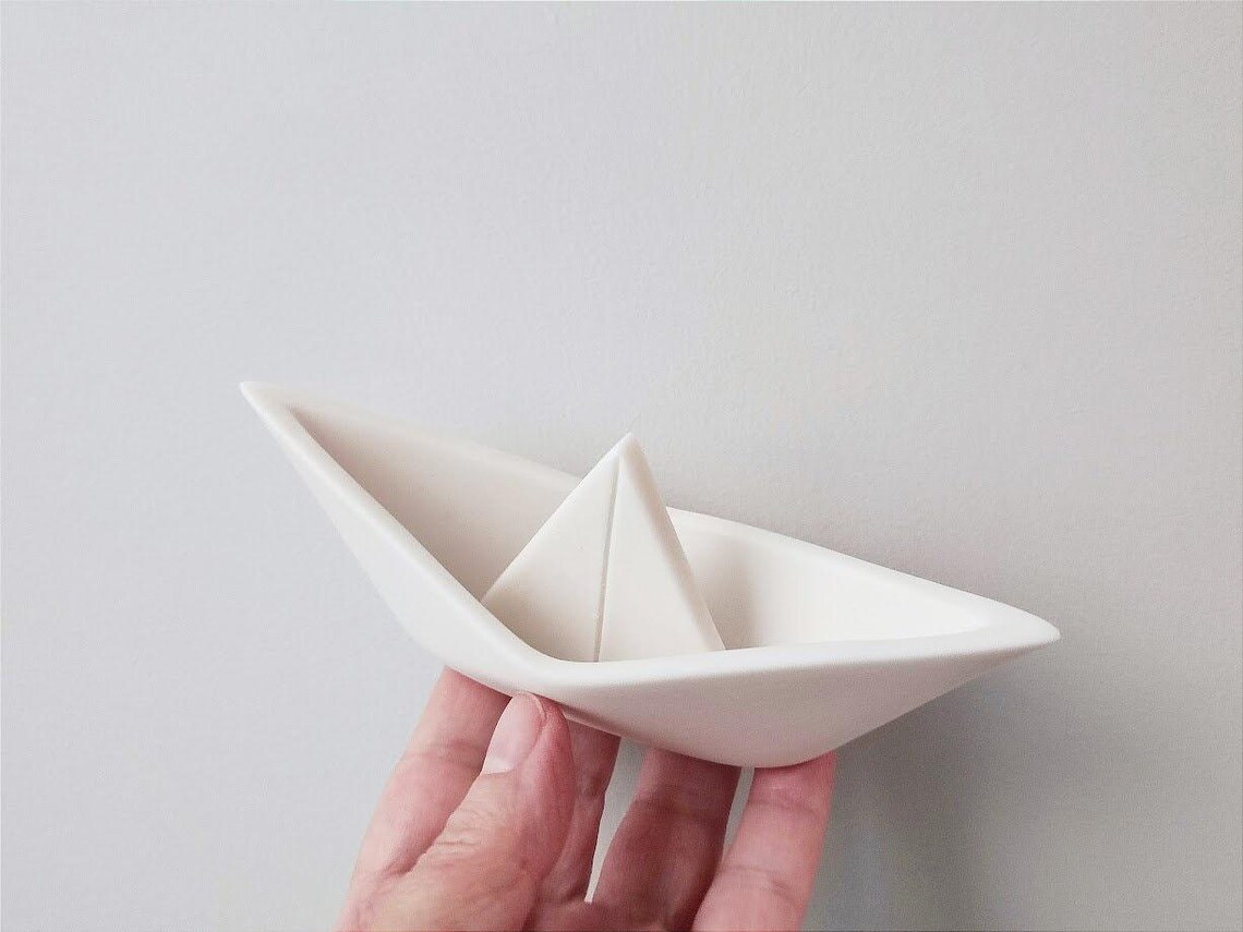 Porcelain Paper Boat, Matte White Paper Boat Art Object, Good Luck ...