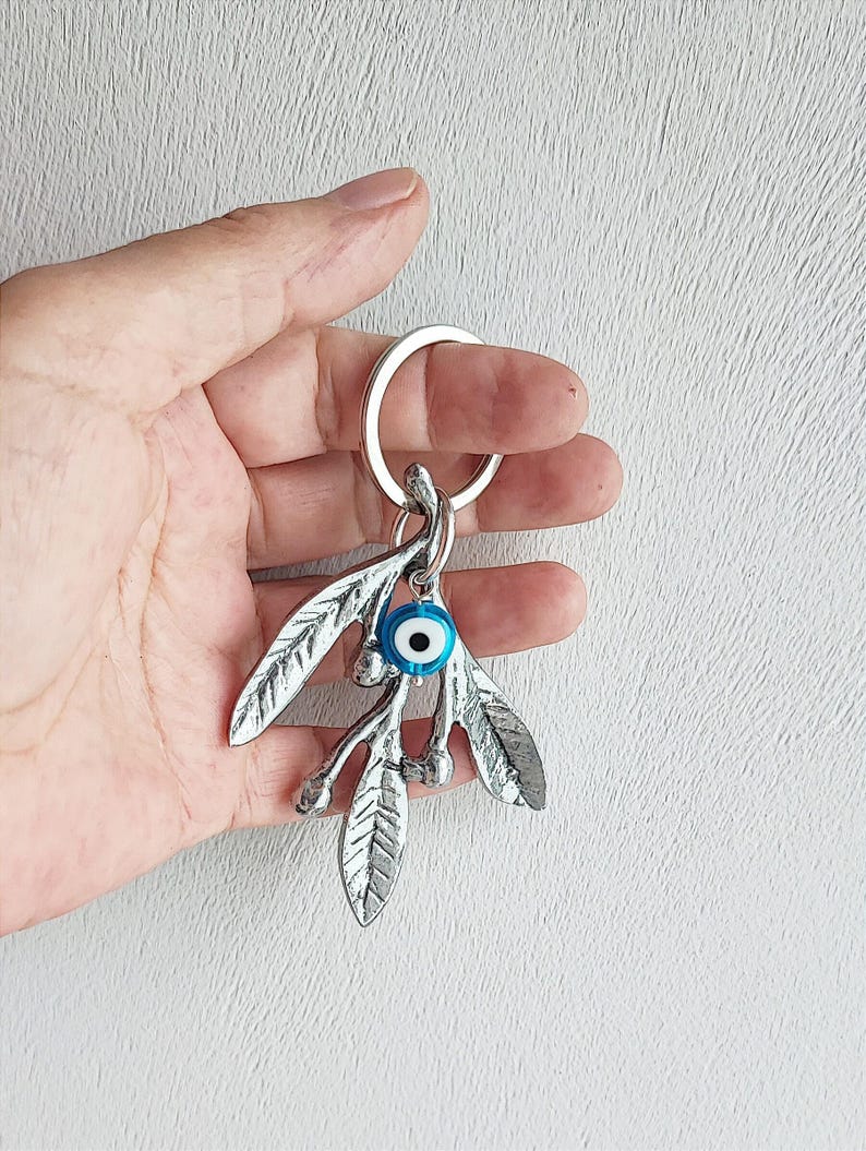 Olive Leaves Keychain, Aluminum Olive Leaves and Olives Key Ring With ...
