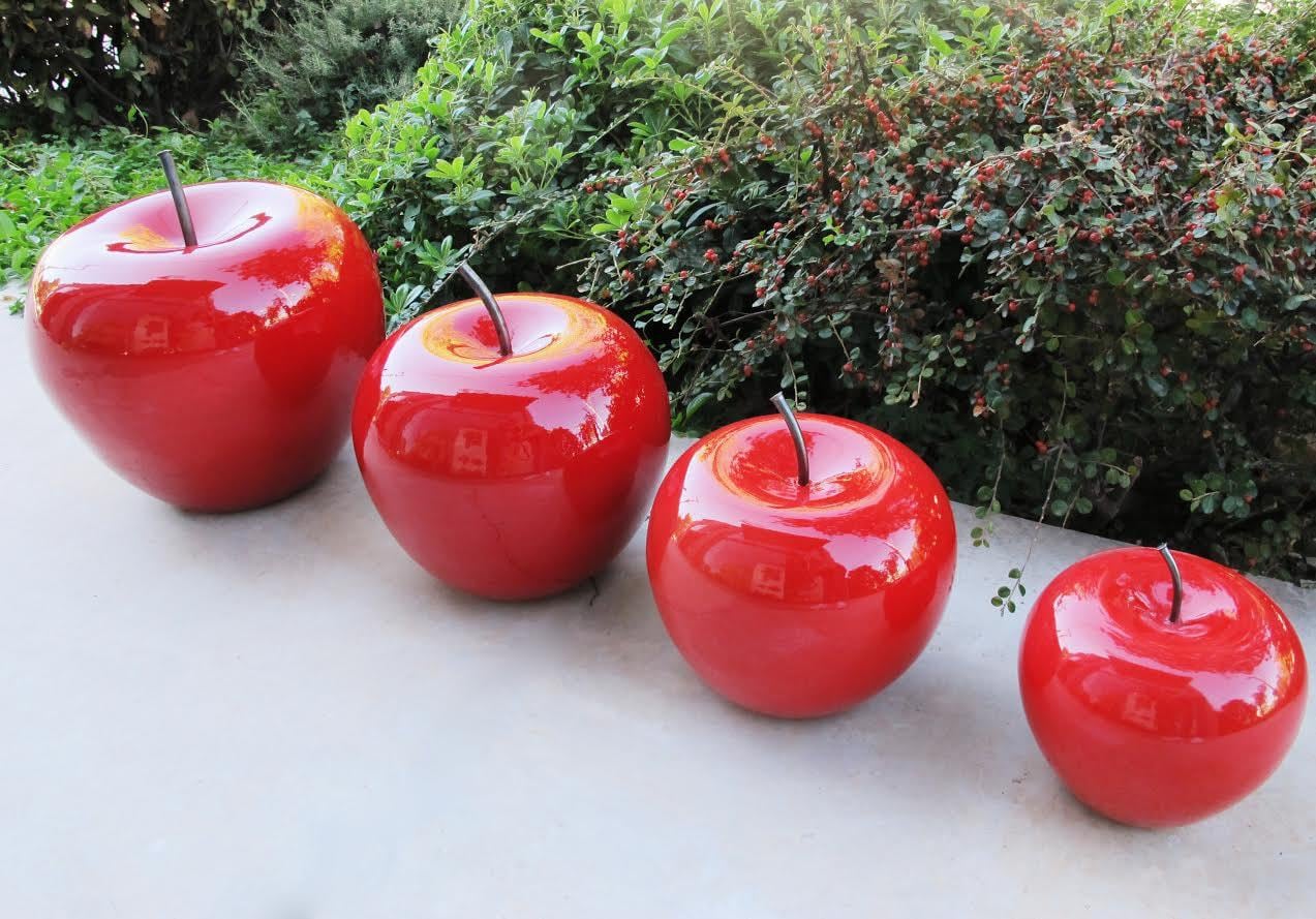 Large Ceramic Apple, Red Ceramic Apple With Black, Iron Stem, Large ...