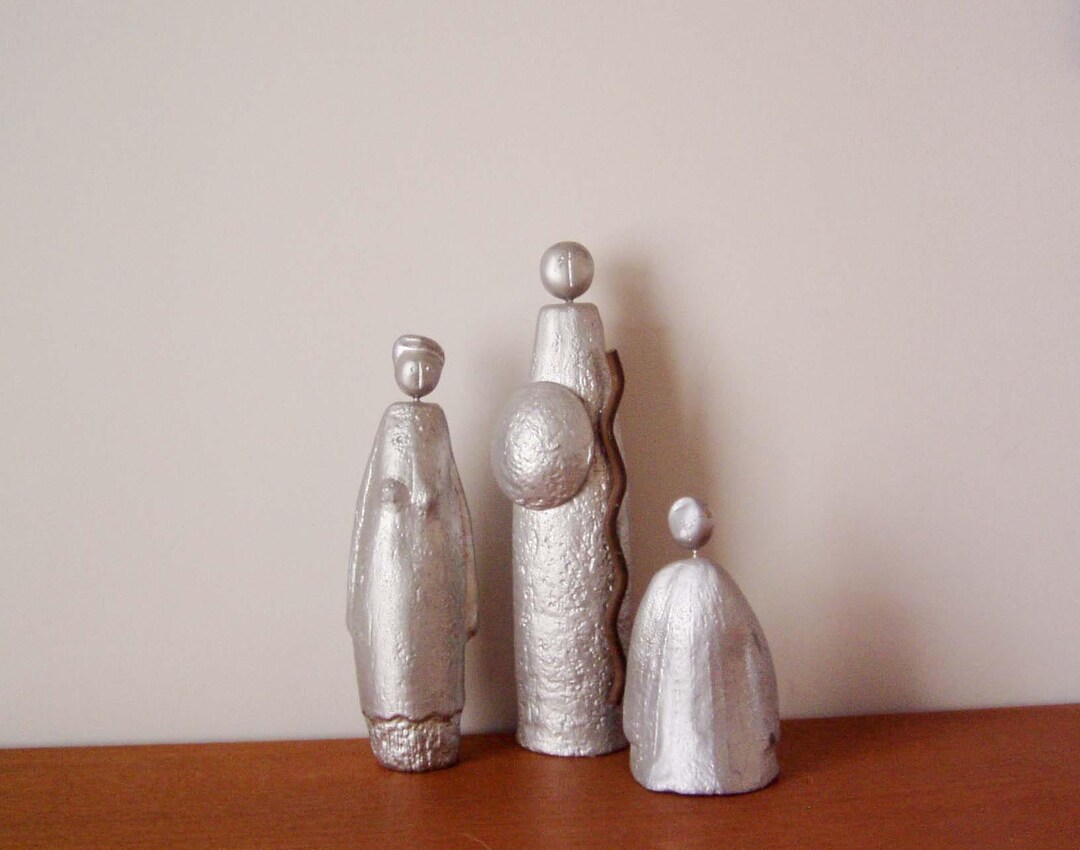 Abstract Family Sculptures, Set of Three, Metal Sculptures of Man ...