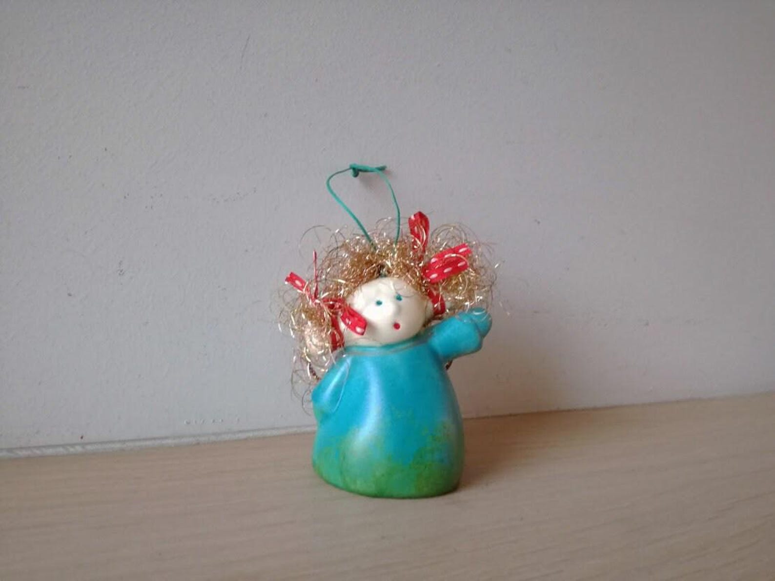Ceramic Angel Figure and Bell, Blue Angel Girl Figurine With Bell ...
