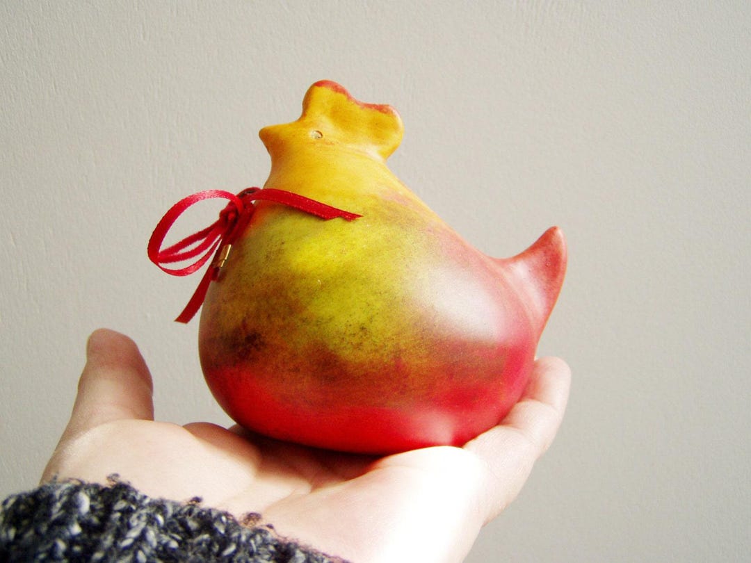 Easter Hen in Red Yellow, Ceramic Chicken Easter Decor - Etsy