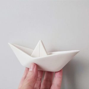 Porcelain Paper Boat, Matte White Paper Boat Art Object, Good Luck ...