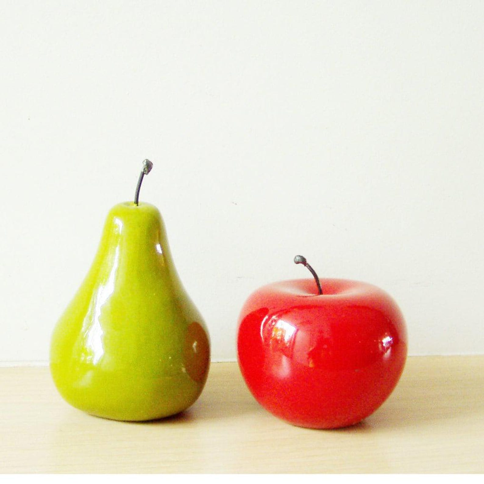 Apple and Pear Sculptures, Ceramic Fruit Sculptures of Scarlet Apple ...