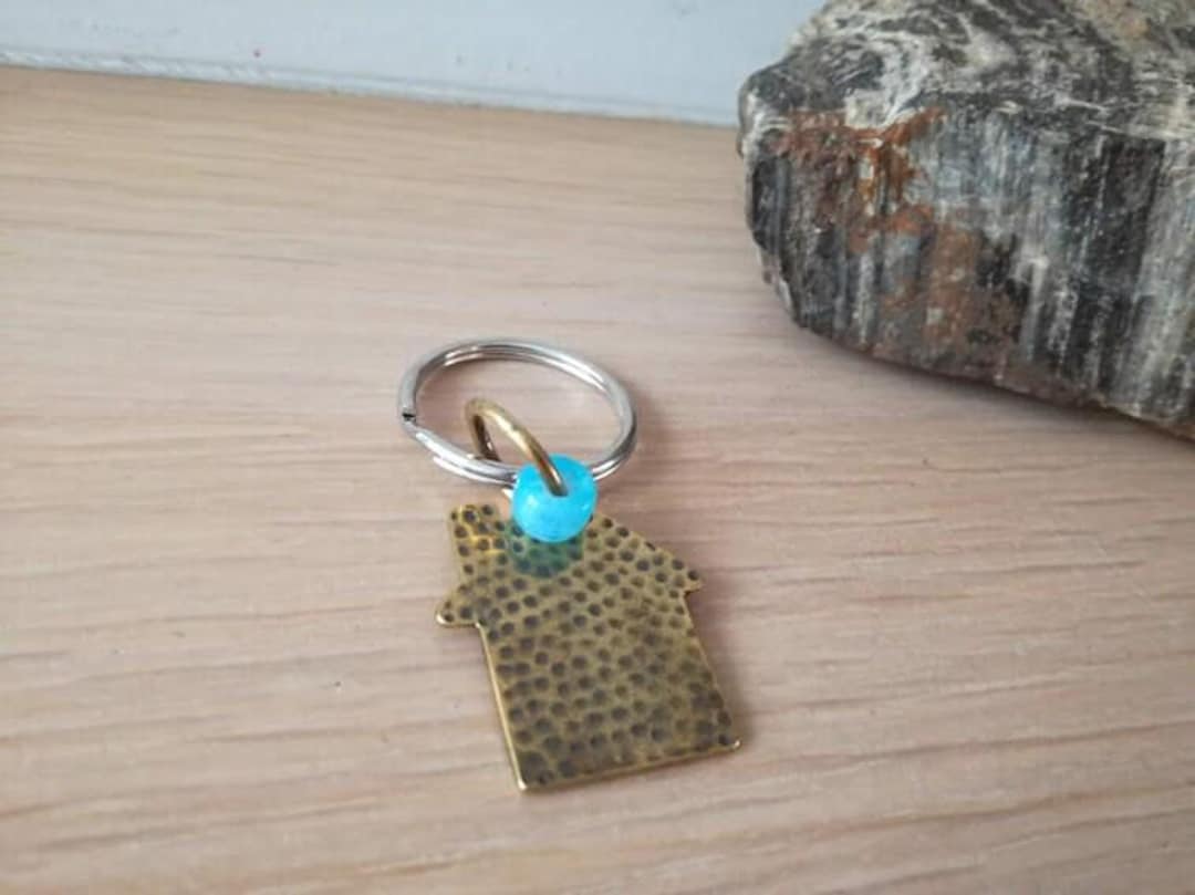 Brass House Key Ring, Brass House Key Chain, Hammered Oxidised House ...