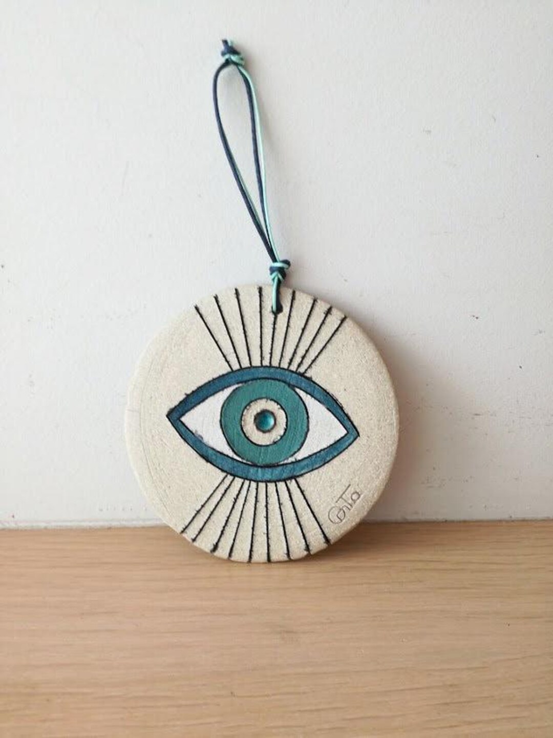 Ceramic Eye Wall Hanging, Stoneware Clay Eye in White, Blue and Beige ...