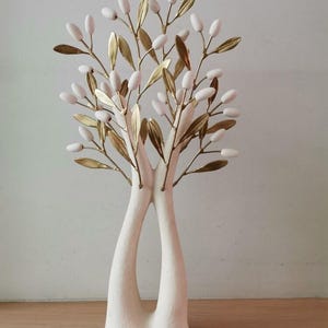 White Olive Tree, Ceramic Olive Tree With Brass Olive Branches, Olive ...
