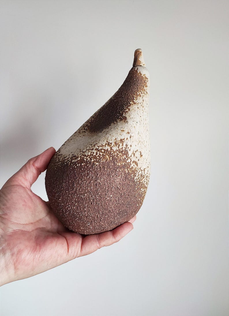 Large Pear Sculpture, Stoneware Clay, Brown White Pear Sculpture ...