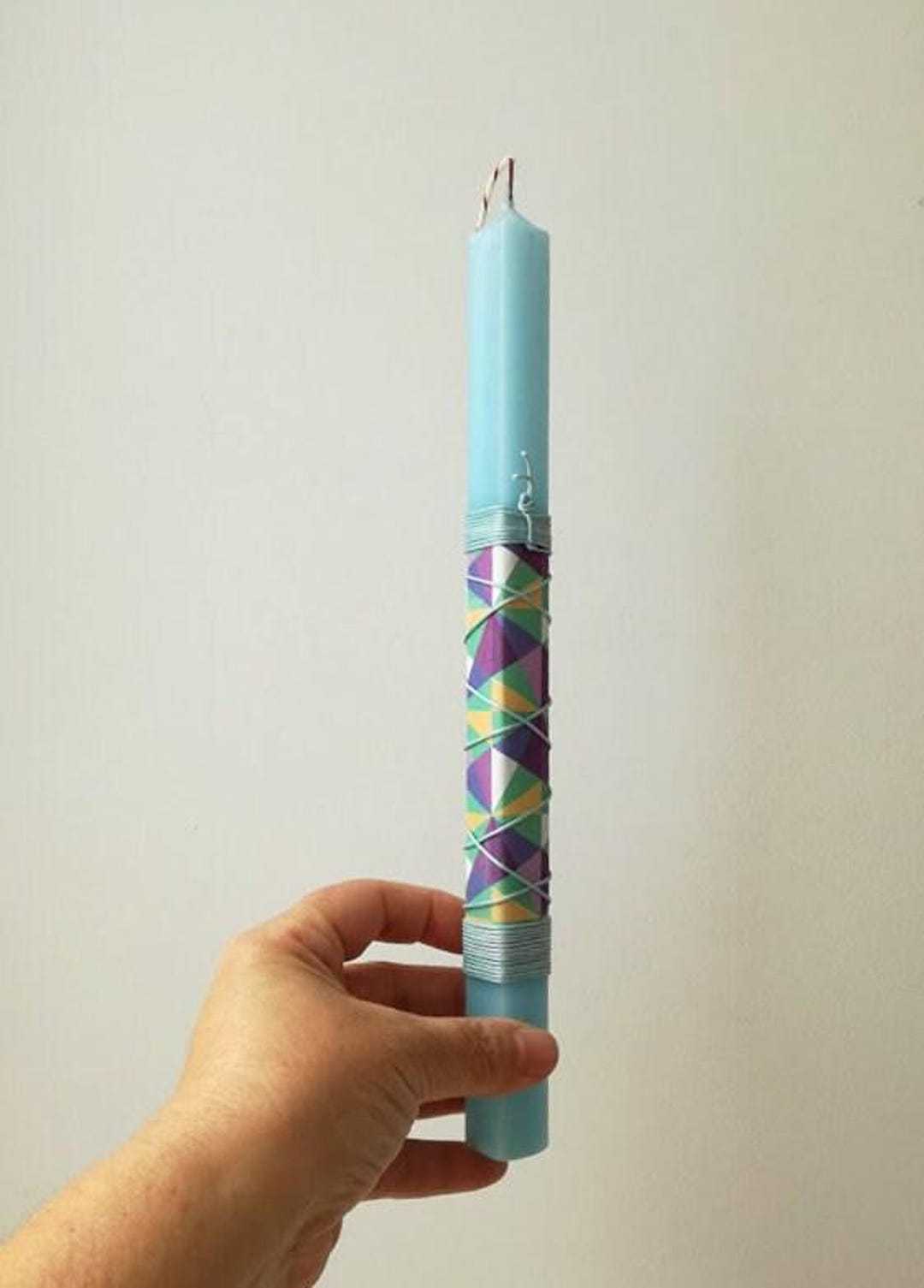 Blue Easter Candle With Blue Cord, Square Candle in Sky Blue With ...