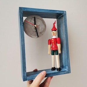 Pinocchio Wooden Clock, Wooden Frame Clock With Pinocchio Figurine ...